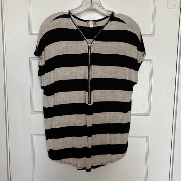 Lavish | Tops | Lavish Black And Gray Striped Short Sleeve Top Size S ...